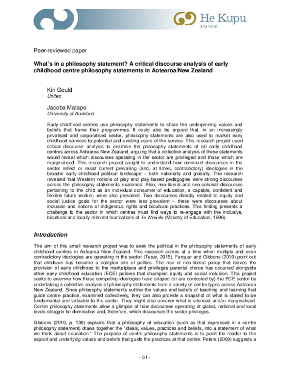 (PDF) What’s in a philosophy statement? A critical discourse analysis ...