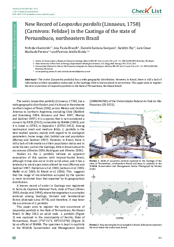 (PDF) New record of Leopardus pardalis (Linnaeus, 1758) (Carnivora ...
