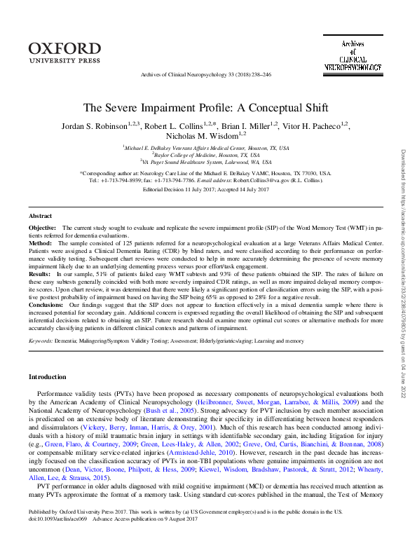 (PDF) The Severe Impairment Profile: A Conceptual Shift