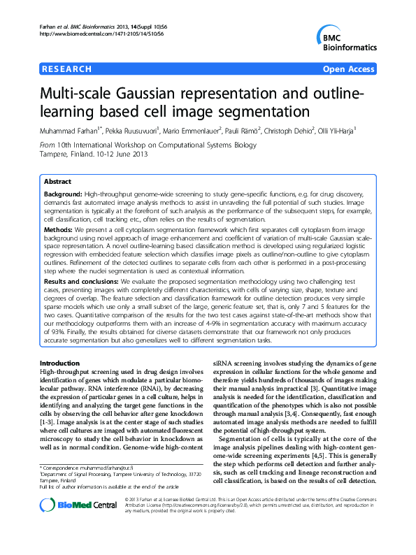 (PDF) Multi-scale Gaussian representation and outline-learning based cell image segmentation