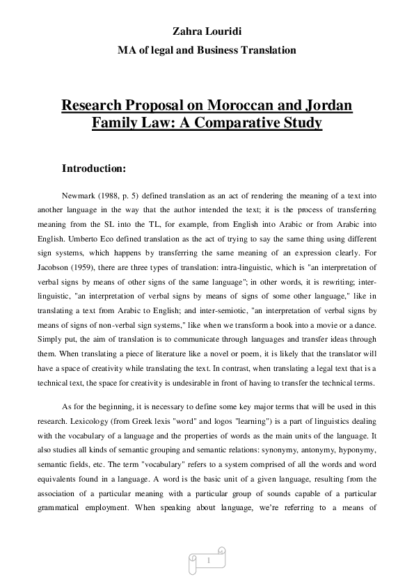 (PDF) Research Proposal on Moroccan and Jordan Family Law: A Comparative Study