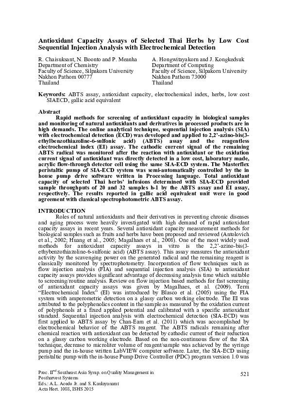 Pdf Antioxidant Capacity Assays Of Selected Thai Herbs By Low Cost Sequential Injection