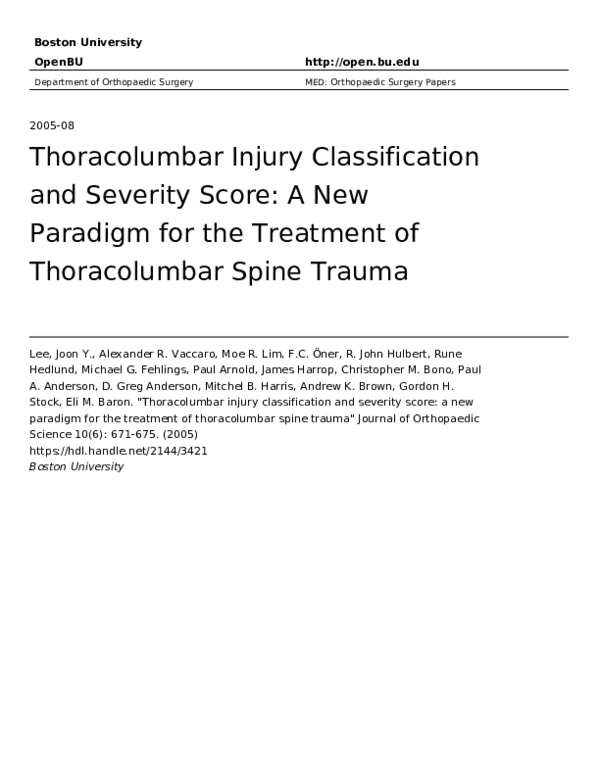 (PDF) Thoracolumbar injury classification and severity score: a new paradigm for the treatment ...