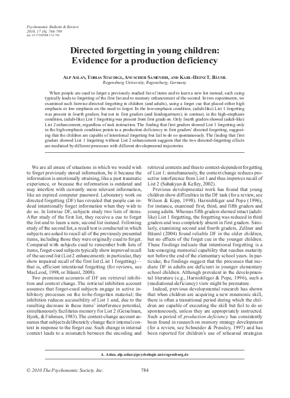 (PDF) Directed forgetting in young children: Evidence for a production ...