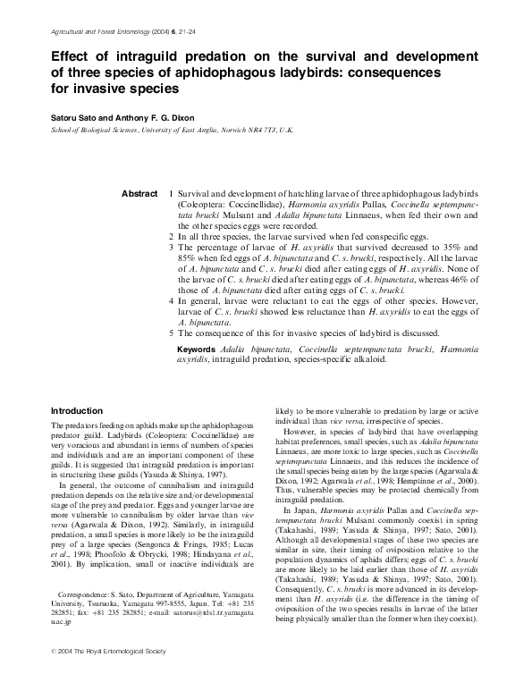 (PDF) Effect of intraguild predation on the survival and development of ...