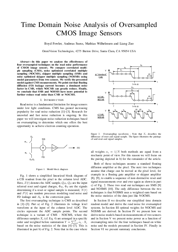 (PDF) Time Domain Noise Analysis of Oversampled CMOS Image Sensors
