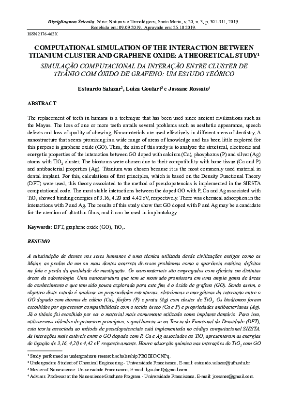 (PDF) Computational simulation of the interaction between titanium cluster and graphene oxide: a ...