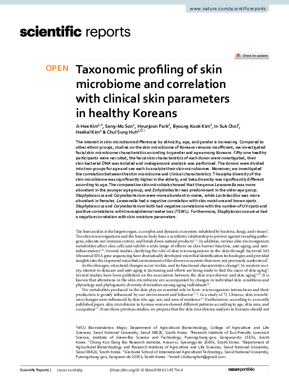 (PDF) Taxonomic profiling of skin microbiome and correlation with ...