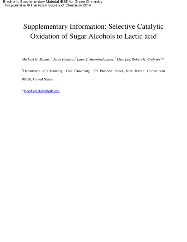 (PDF) Selective catalytic oxidation of sugar alcohols to lactic acid