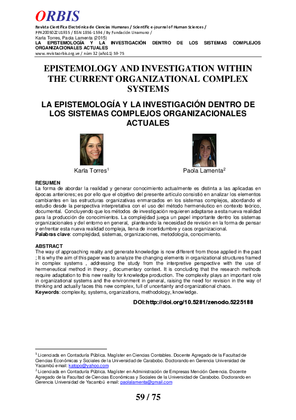 (PDF) La Epistemología y La Investigación Dentro De Los Sistemas Complejos Organizacionales Actuales