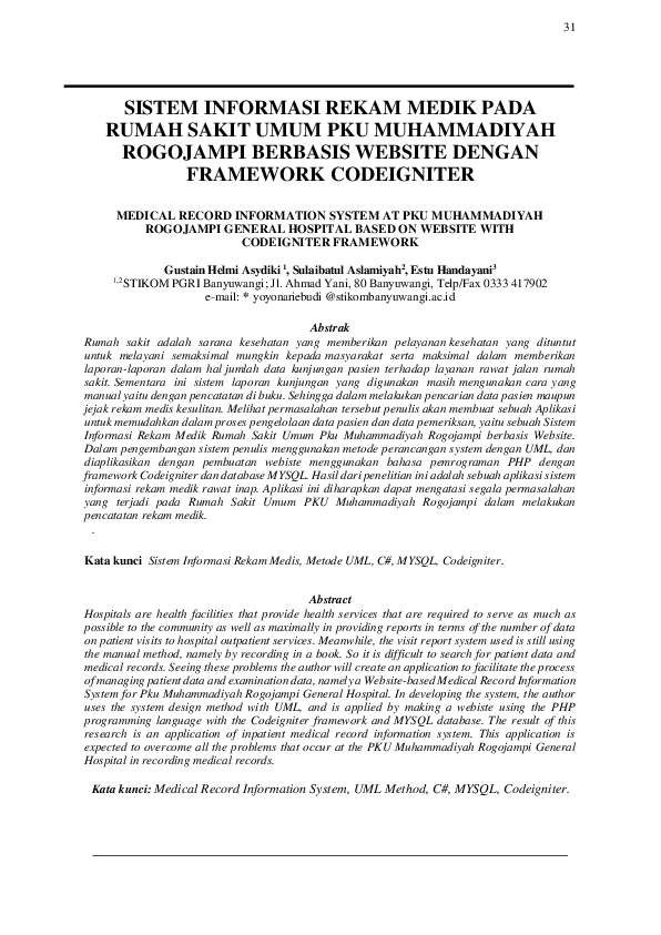 (PDF) Sistem Informasi Rekam Medik Pada Rumah Sakit Umum Pku Muhammadiyah Rogojampi Berbasis ...