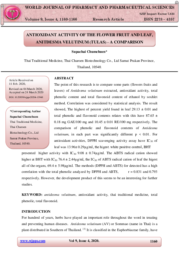 (PDF) Antioxidant Activity of the Flower Fruit and Leaf