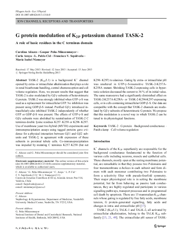 (PDF) G protein modulation of K2P potassium channel TASK-2