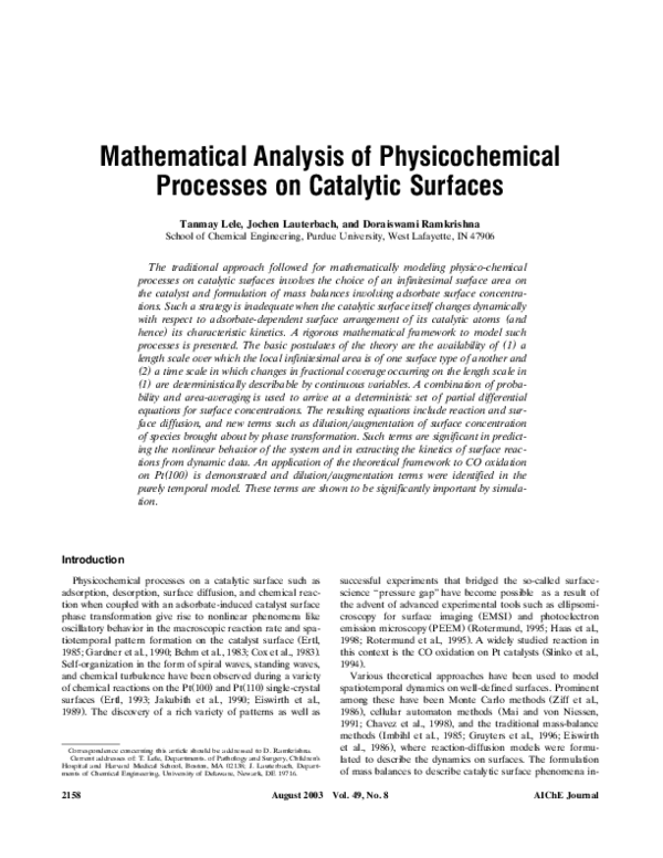 (PDF) Mathematical analysis of physicochemical processes on catalytic ...