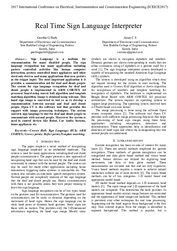 (PDF) Real time sign language interpreter