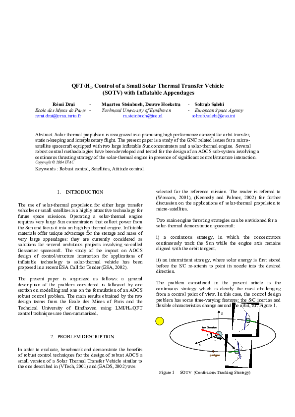 (PDF) QFT/Hinf Control of a Small Solar Thermal Transfer Vehicle (SOTV ...