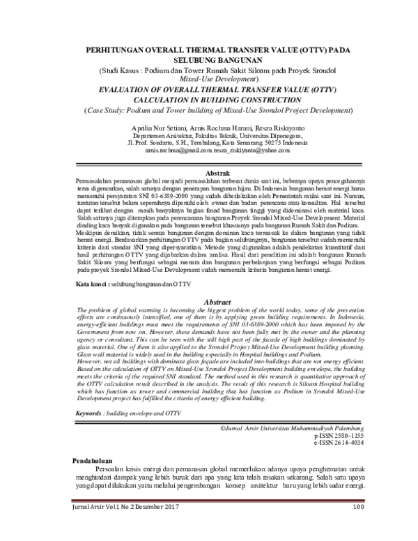 (PDF) Perhitungan Overall Thermal Transfer Value (Ottv) Pada Selubung Bangunan