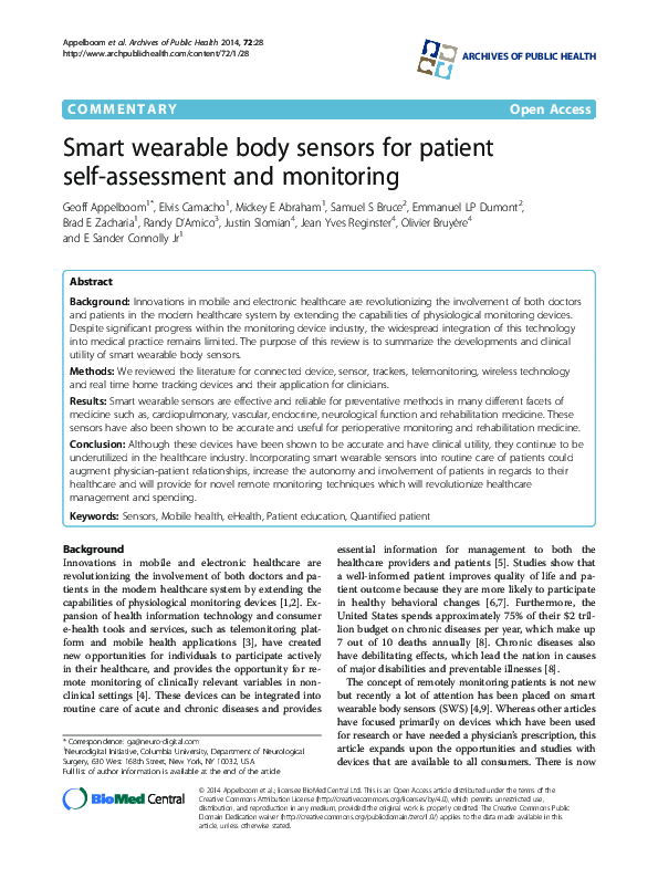 (PDF) Smart wearable body sensors for patient self-assessment and ... (PDF) Smart wearable body sensors for patient self-assessment and ...