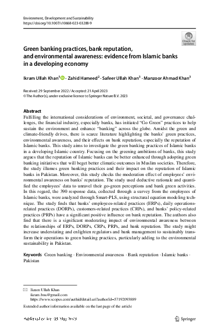 (PDF) Green banking practices, bank reputation, and environmental ...