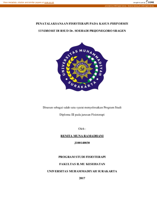 (PDF) PENATALAKSANAAN FISIOTERAPI PADA KASUS PIRIFORMIS SYNDROMDI RSUD ...
