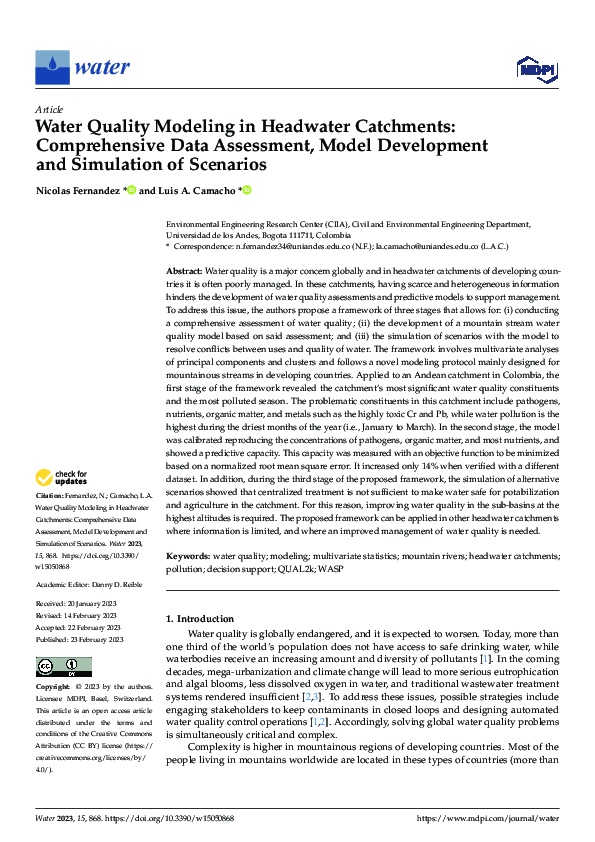 (PDF) Water Quality Modeling Framework for Headwater Catchments