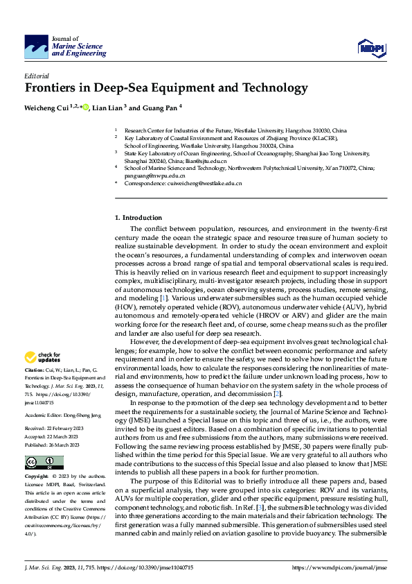 (PDF) Frontiers in Deep-Sea Equipment and Technology