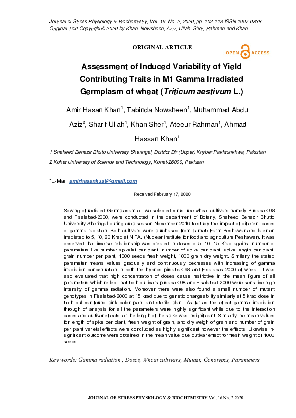 (PDF) Assessment of Induced Variability of Yield Contributing Traits in ...
