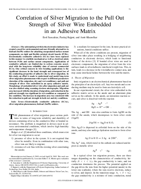 (PDF) Correlation of silver migration to the pull out strength of ...