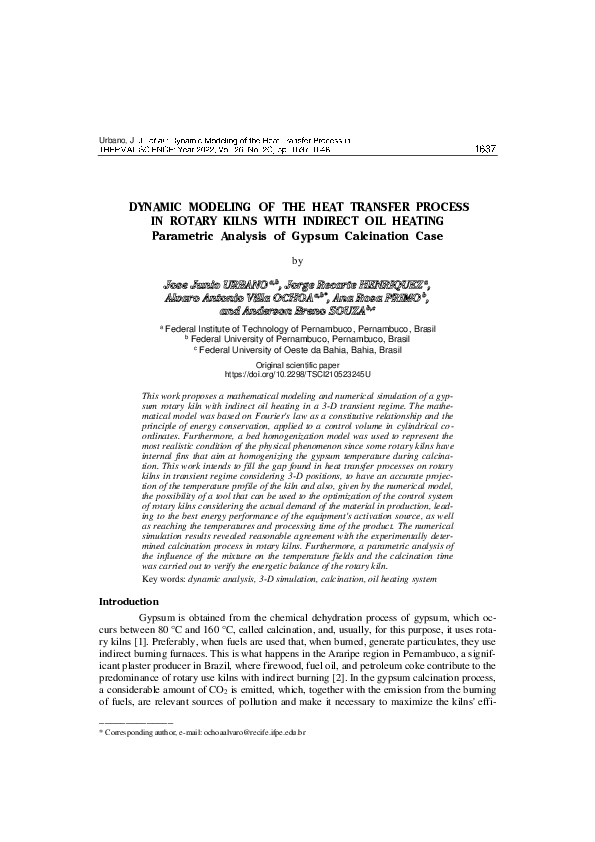 (PDF) Dynamic modeling of the heat transfer process in rotary kilns with indirect oil heating ...