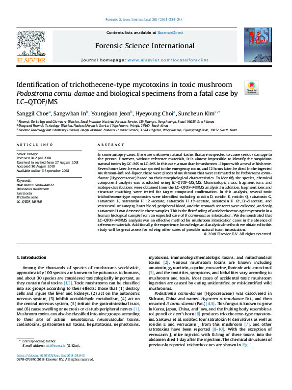 Pdf Identification Of Trichothecene Type Mycotoxins In Toxic Mushroom Podostroma Cornu Damae