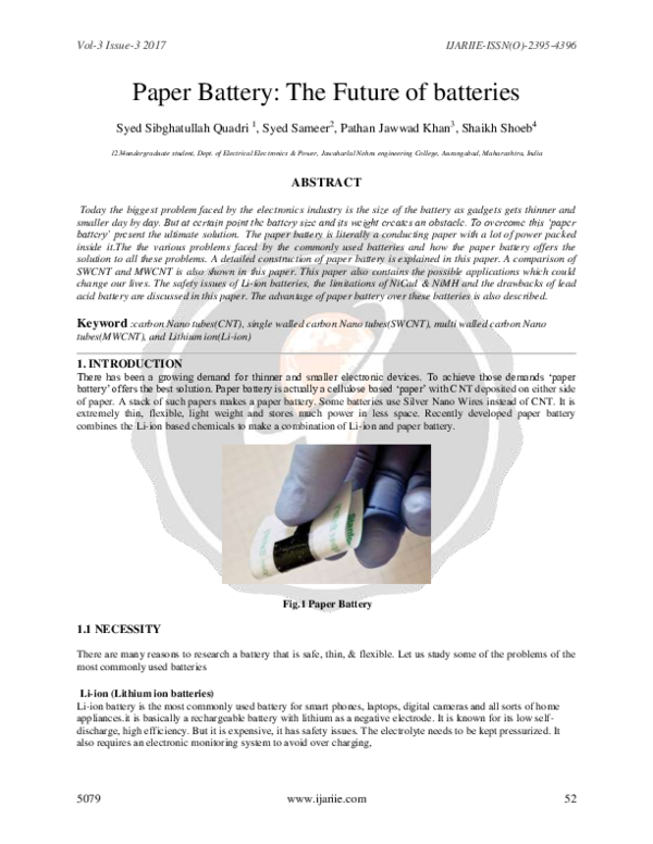 (PDF) Paper Battery: The Future of Batteries