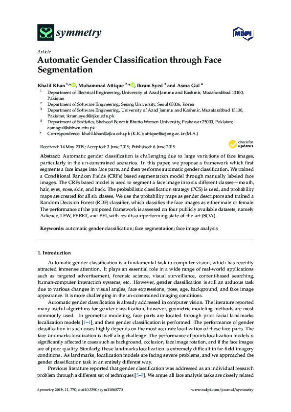 (PDF) Automatic Gender Classification through Face Segmentation