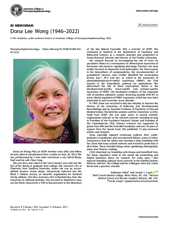 (PDF) Dona Lee Wong (1946–2022)