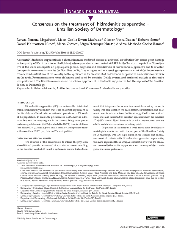 (PDF) Consensus on the treatment of hidradenitis suppurativa - Brazilian Society of Dermatology
