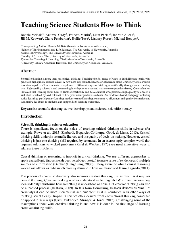 (PDF) Teaching Science Students How to Think