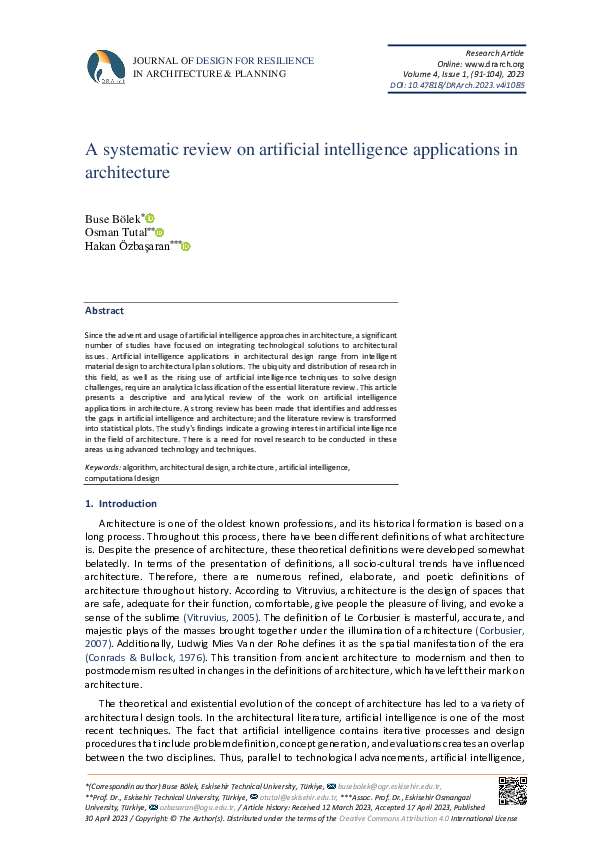 (PDF) A systematic review on artificial intelligence applications in architecture