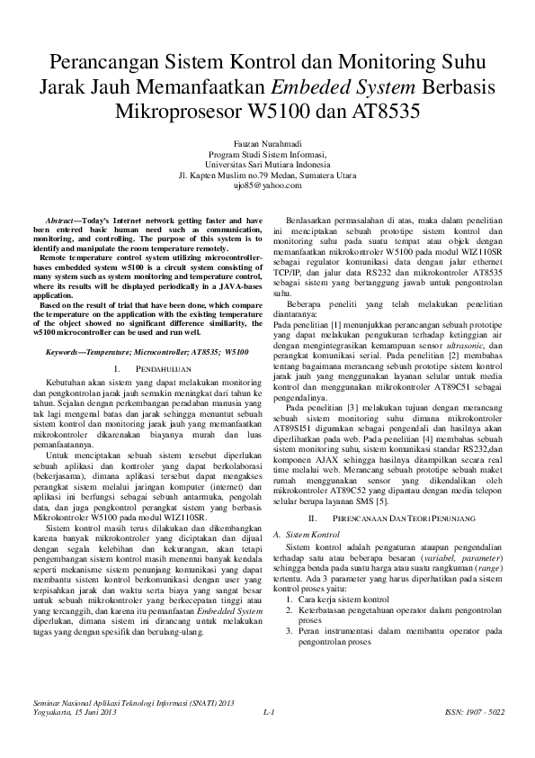 (PDF) Perancangan Sistem Kontrol dan Monitoring Suhu Jarak Jauh Memanfaatkan Embeded System ...