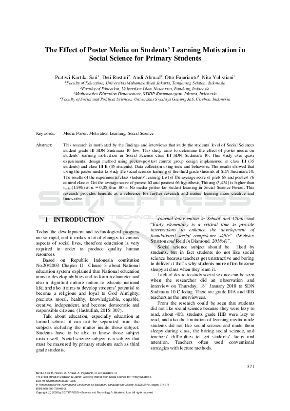 (PDF) The Effect of Poster Media on Students’ Learning Motivation in Social Science for Primary ...