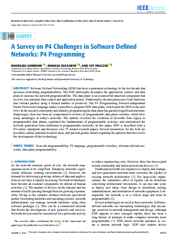 (PDF) A Survey on P4 Challenges in Software Defined Networks: P4 Programming