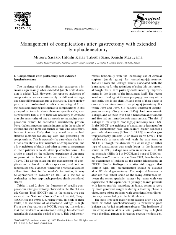 (PDF) Management of complications after gastrectomy with extended ...