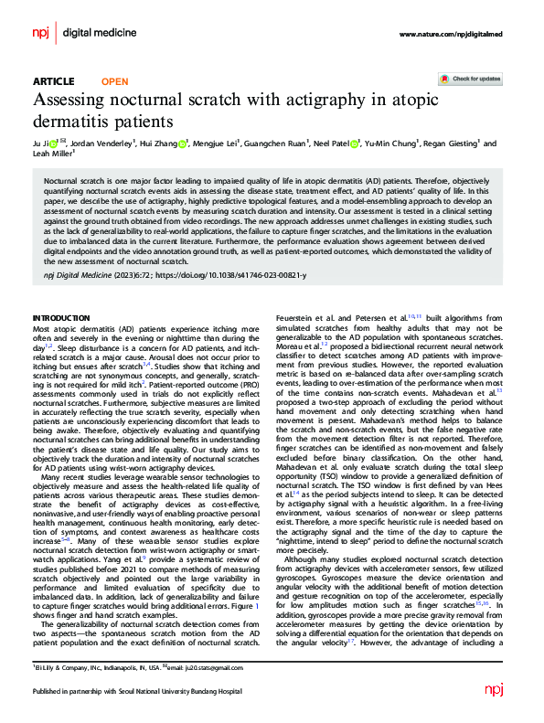 (PDF) Assessing nocturnal scratch with actigraphy in atopic dermatitis ...