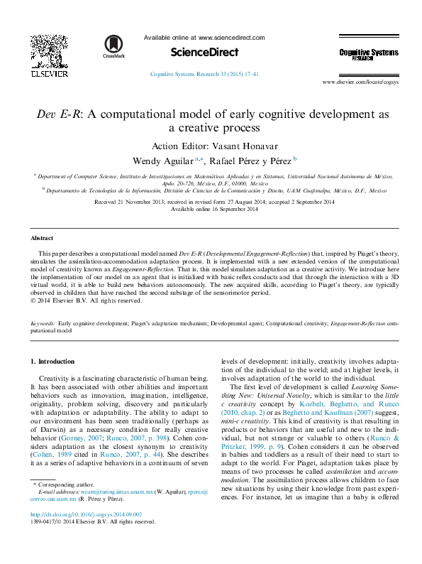 (PDF) Dev E-R: A computational model of early cognitive development as ...