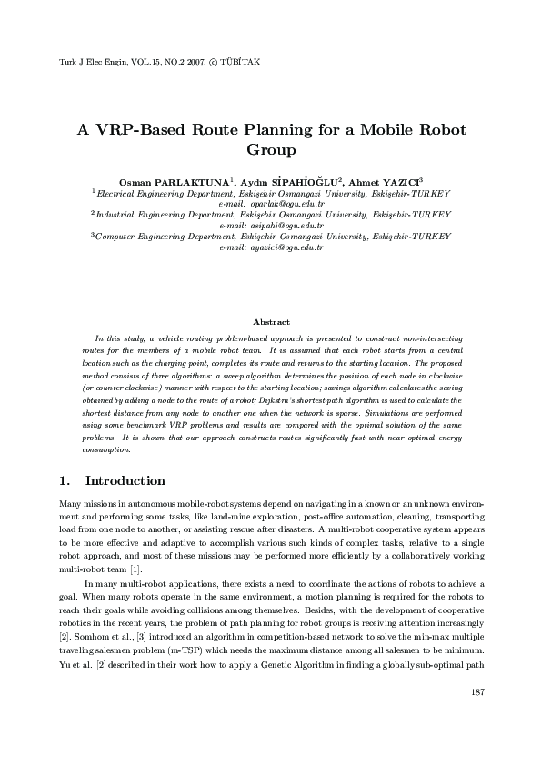(PDF) A VRP-Based Route Planning for a Mobile Robot Group