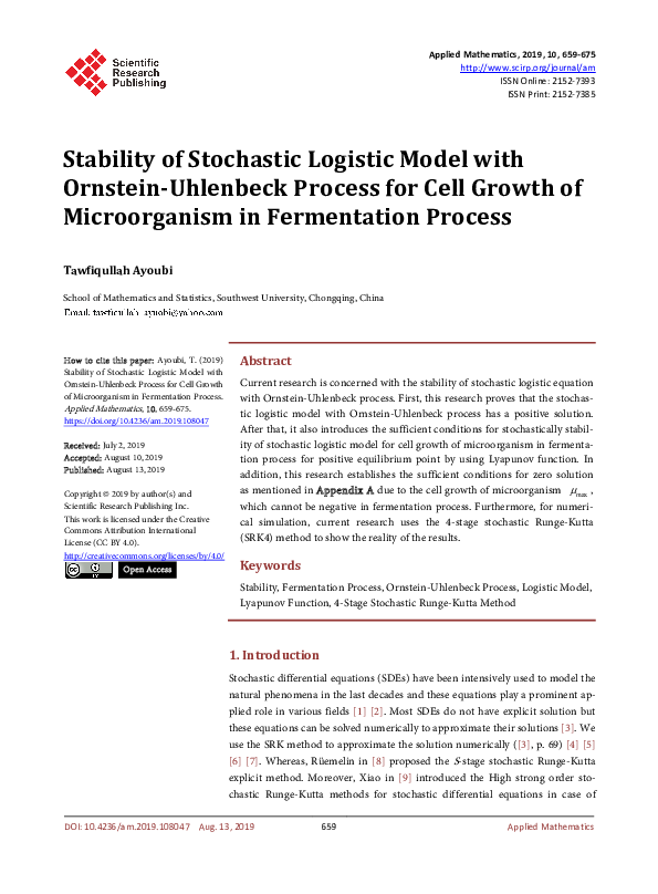 (PDF) Stability of Stochastic Logistic Model with Ornstein-Uhlenbeck Process for Cell Growth of ...