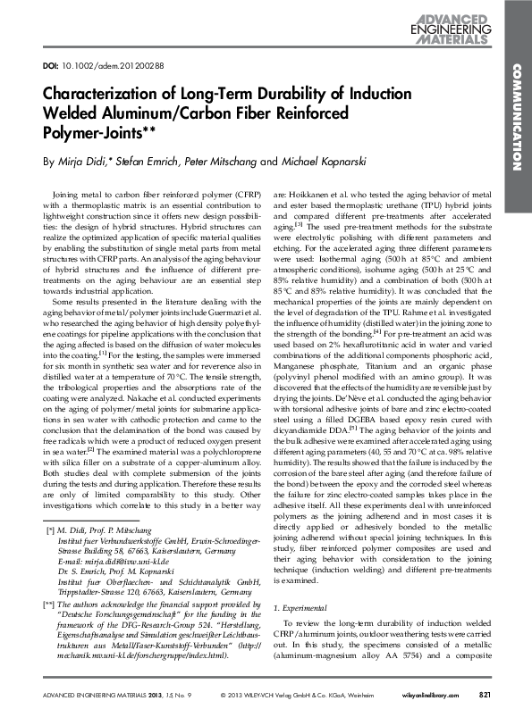 (PDF) Characterization of Long-Term Durability of Induction Welded ...