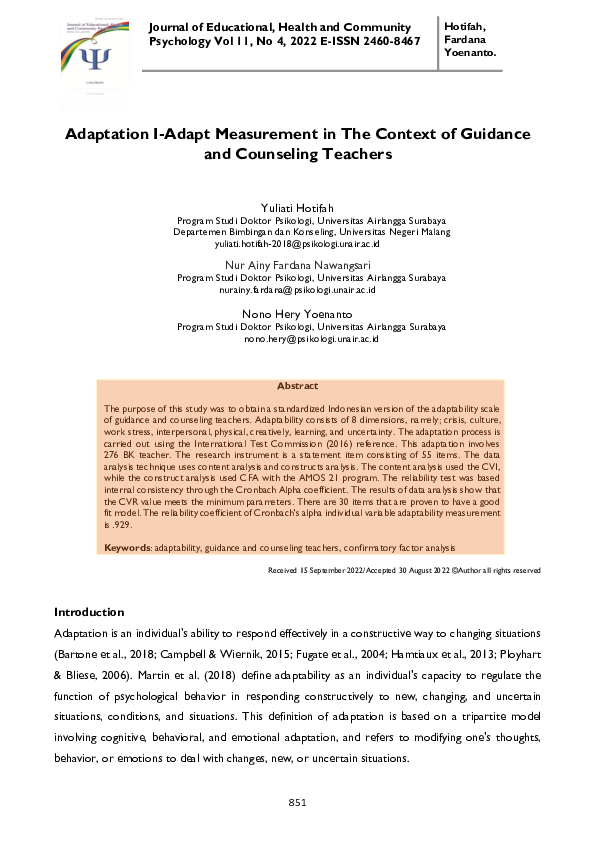 (PDF) Adaptation I-Adapt Measurement in The Context of Guidance and ...