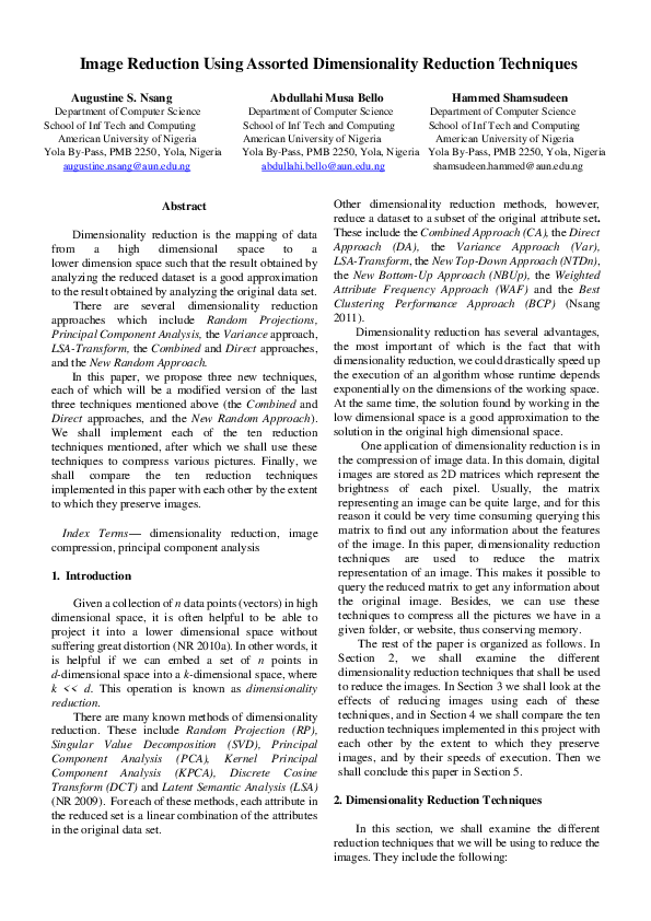 (PDF) Image Reduction Using Assorted Dimensionality Reduction Techniques