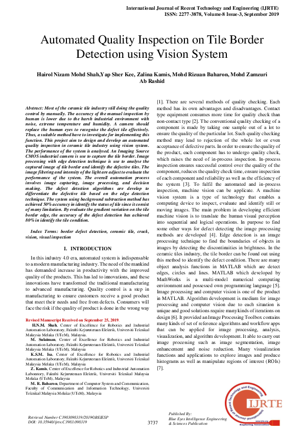 (PDF) Automated Quality Inspection on Tile Border Detection using Vision System