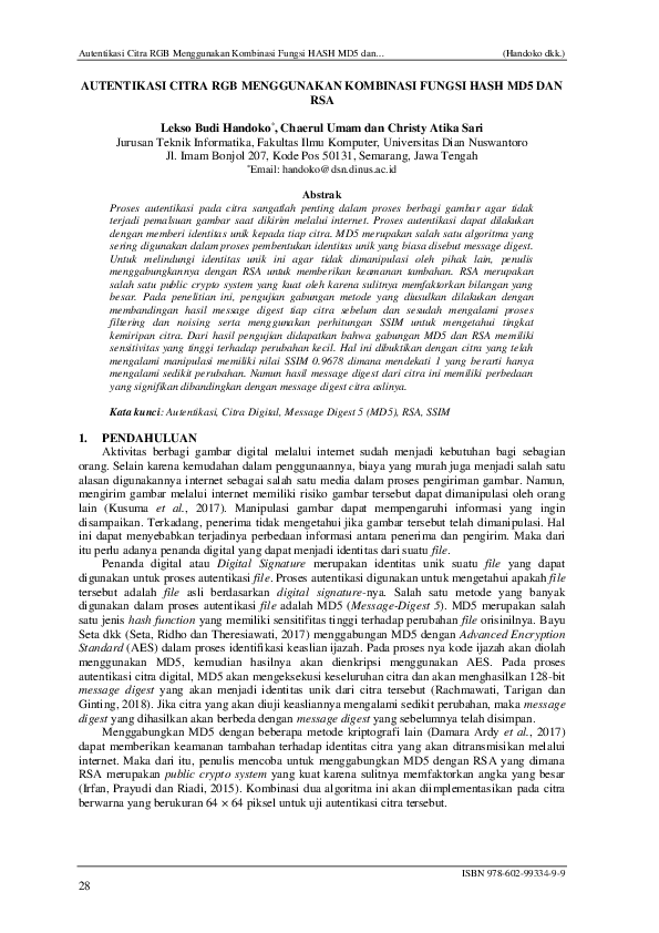 (PDF) Autentikasi Citra RGB Menggunakan Kombinasi Fungsi Hash MD5 Dan Rsa