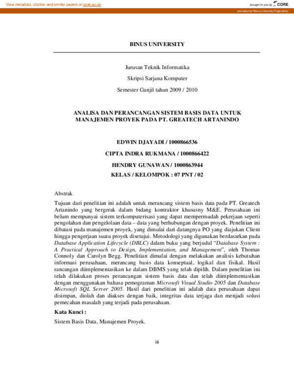 (PDF) Analisa Dan Perancangan Sistem Basis Data Untuk Manajemen Proyek ...
